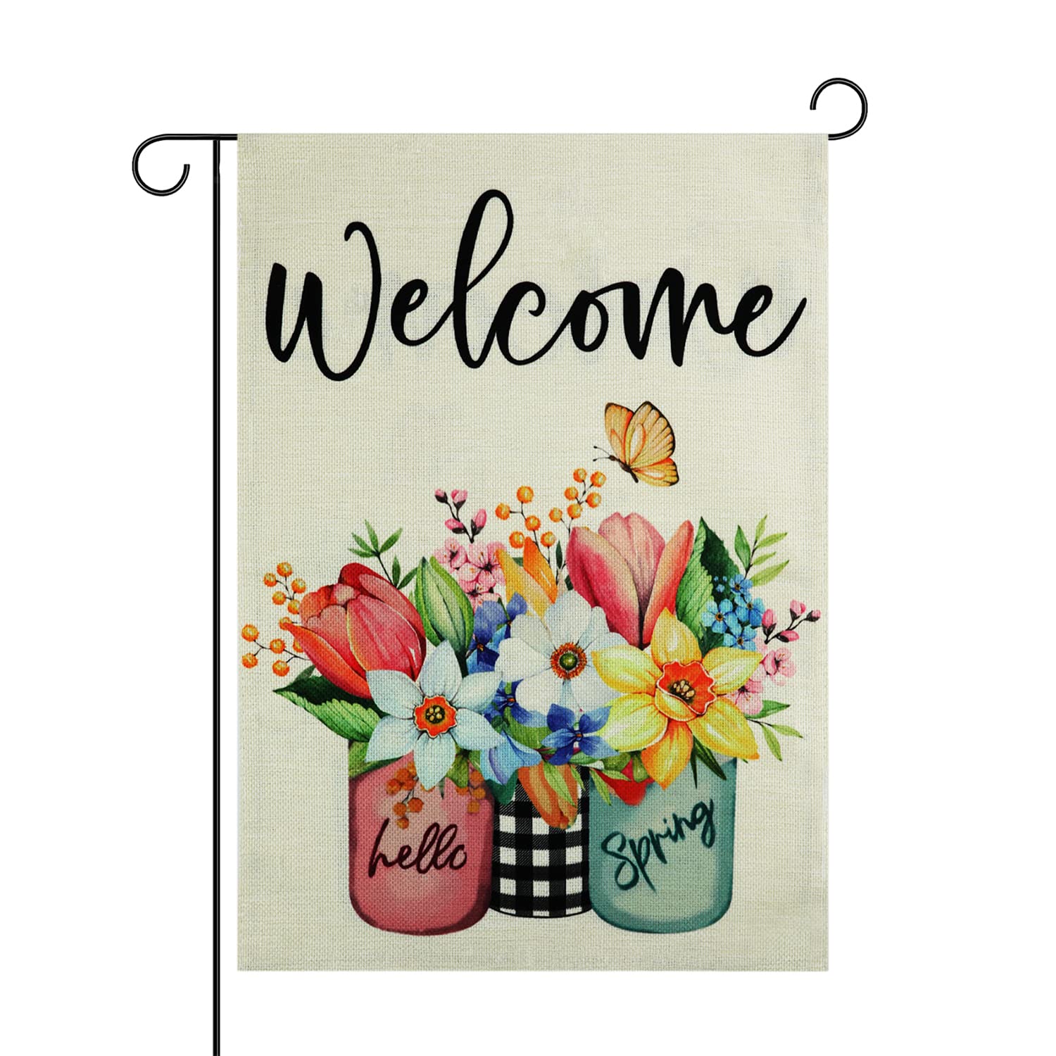 Hello Spring Garden Flag, Welcome Spring Yard Flags 12 x 18inch Double ...