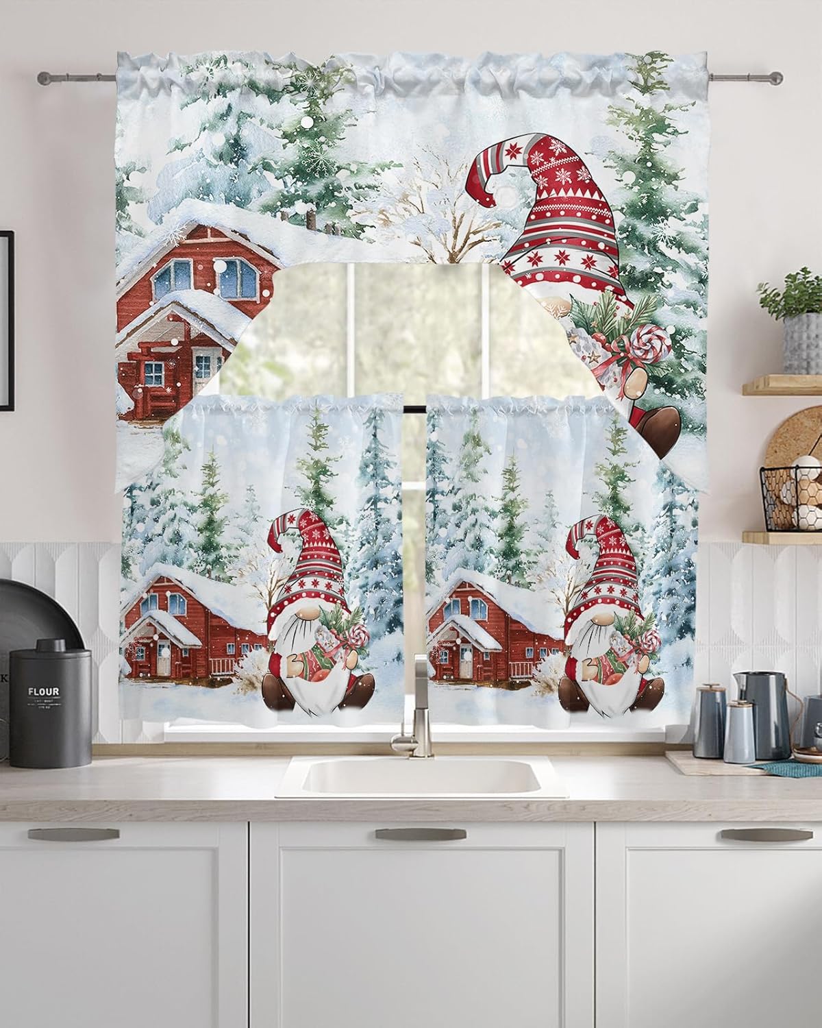 Amazon.com: Tier and Swag Window Curtain Set,Xmas Gnome Farmhouse ...