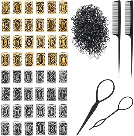 Keboyoe 48 Pieces Viking Beards Bead with 1000 Rubber Bands Norse Queta ...