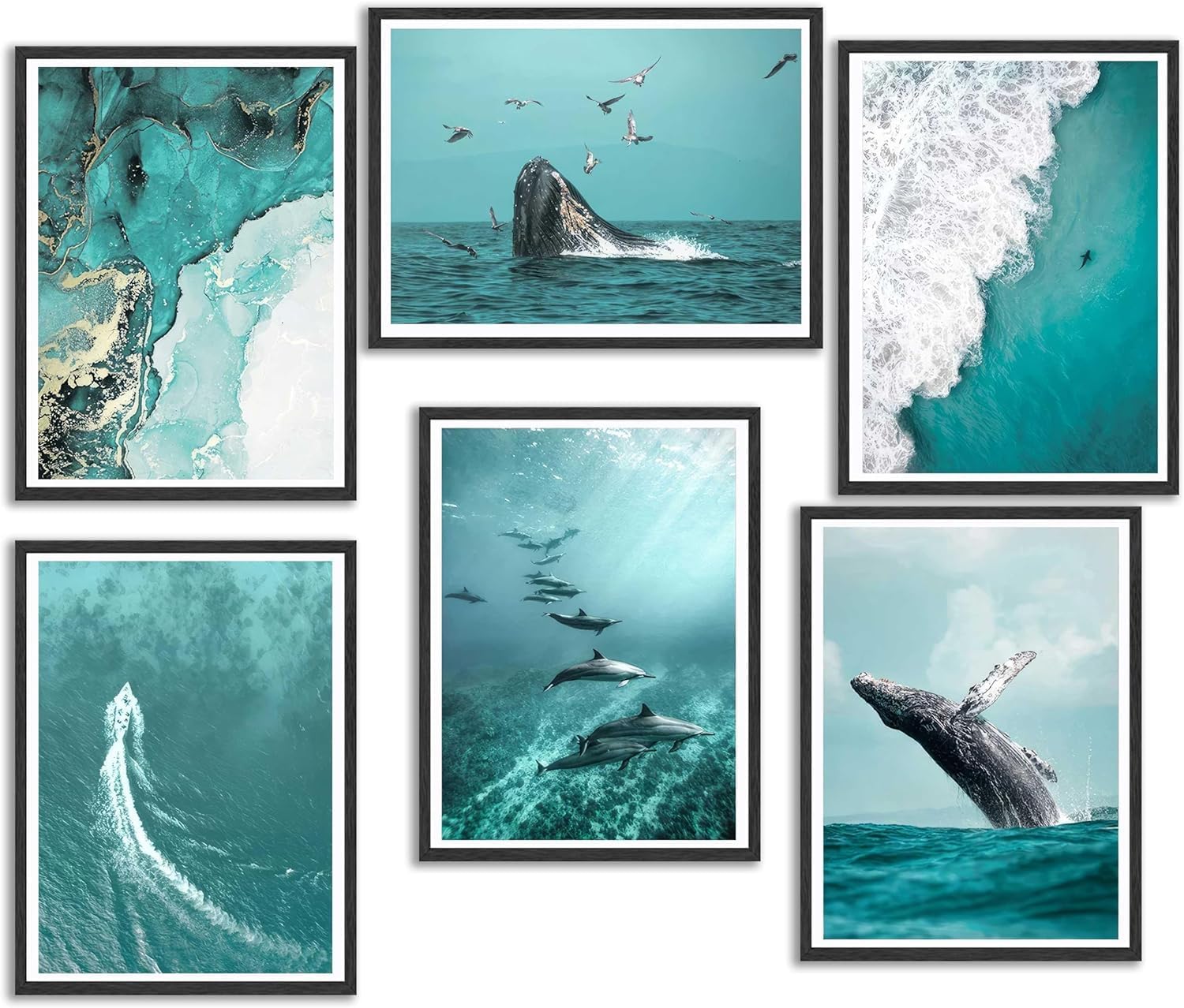 Amazon.com: 6Pcs Blue Ocean Landscape Wall Art Whale Wave Canvas ...