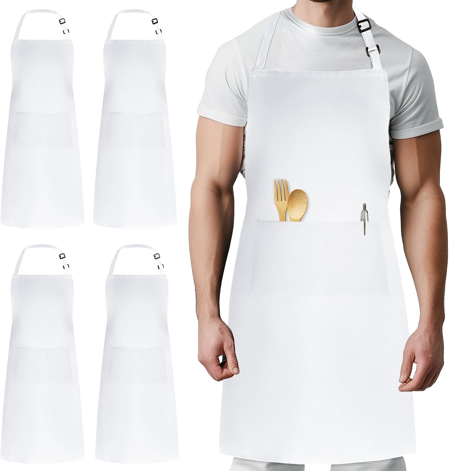 Amazon.com: Syntus 4 Pack Adjustable Bib Apron with 2 Pockets Cooking ...