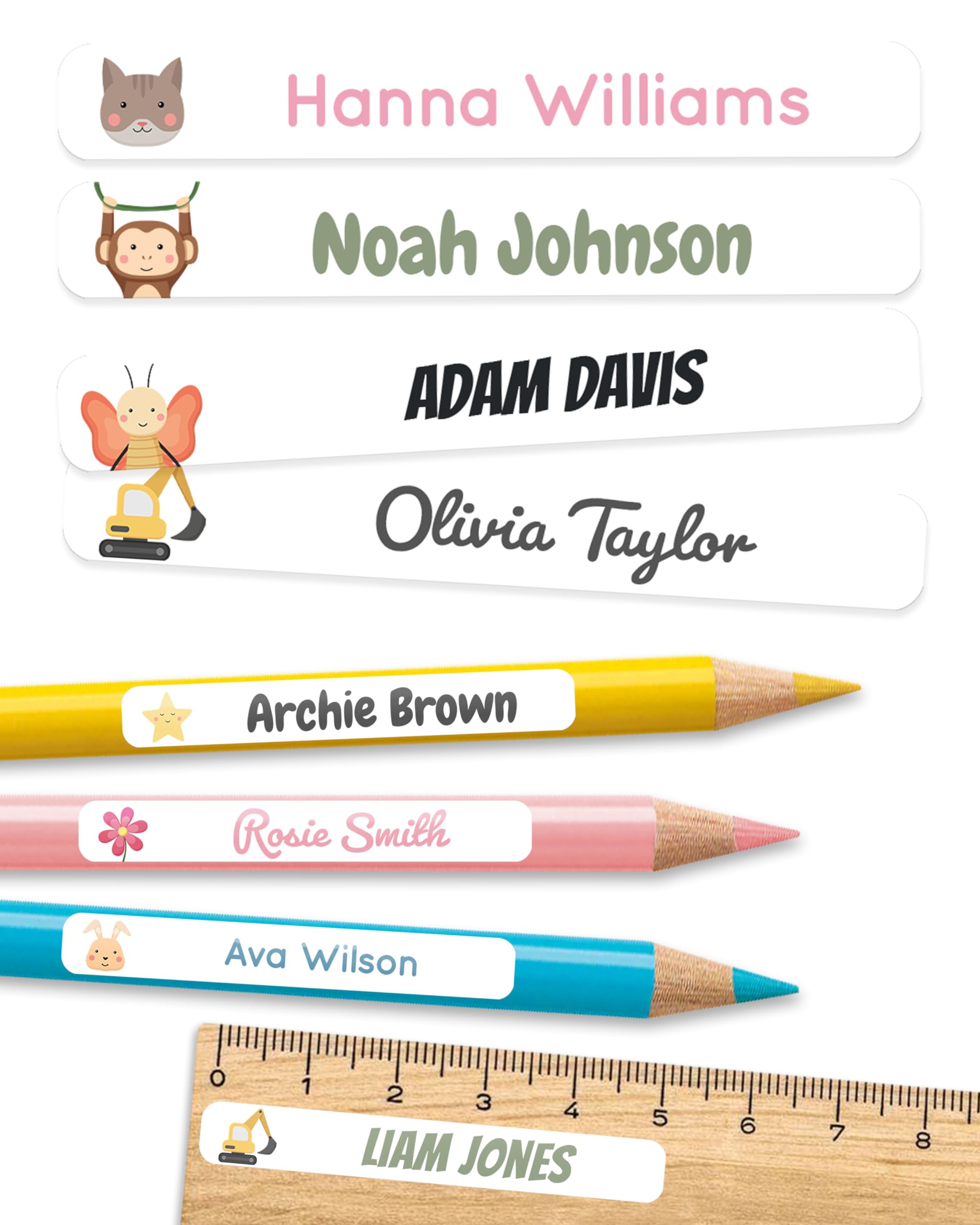 melu kids® Personalised Name Stickers for School & Kindergarten (75 ...