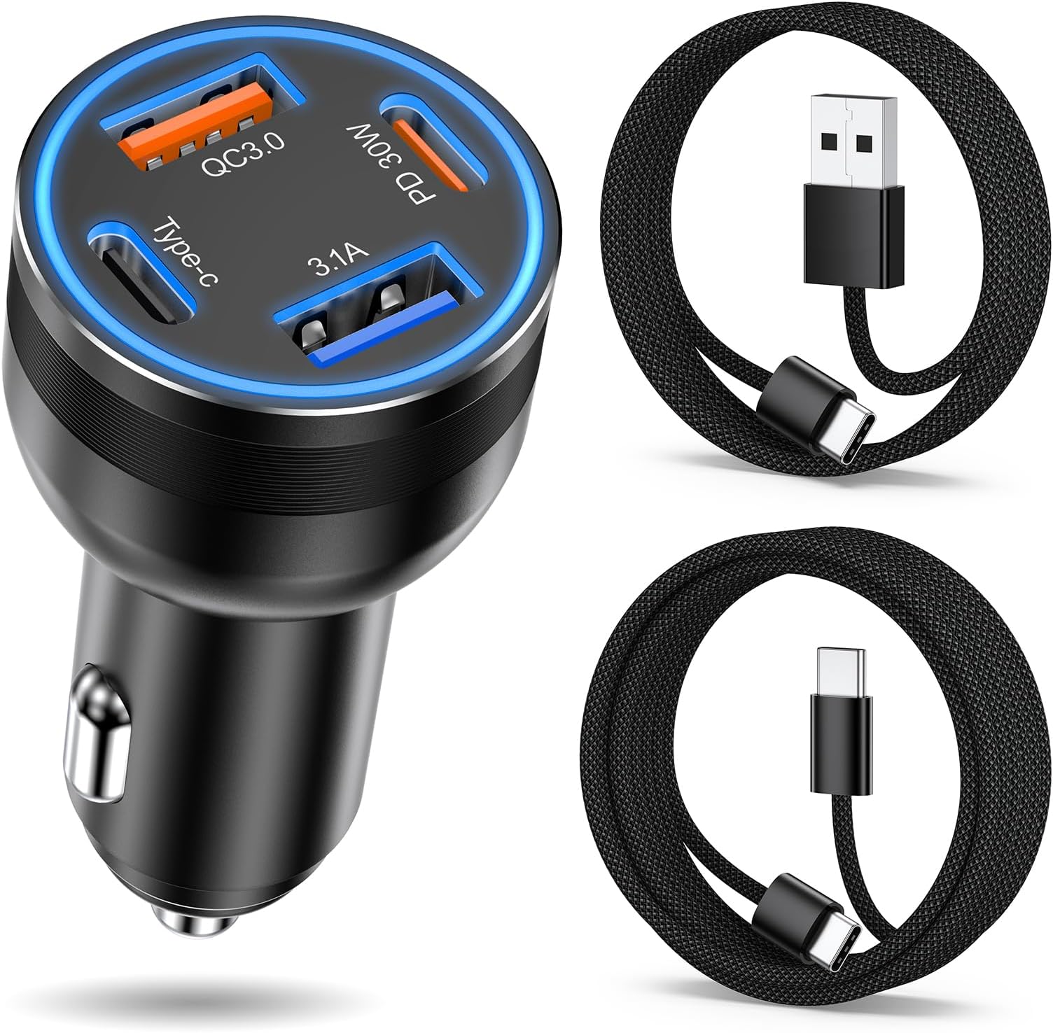 Amazon.com: Car Charger USB C, 4-Port 90W Super Fast Charging Car Phone ...