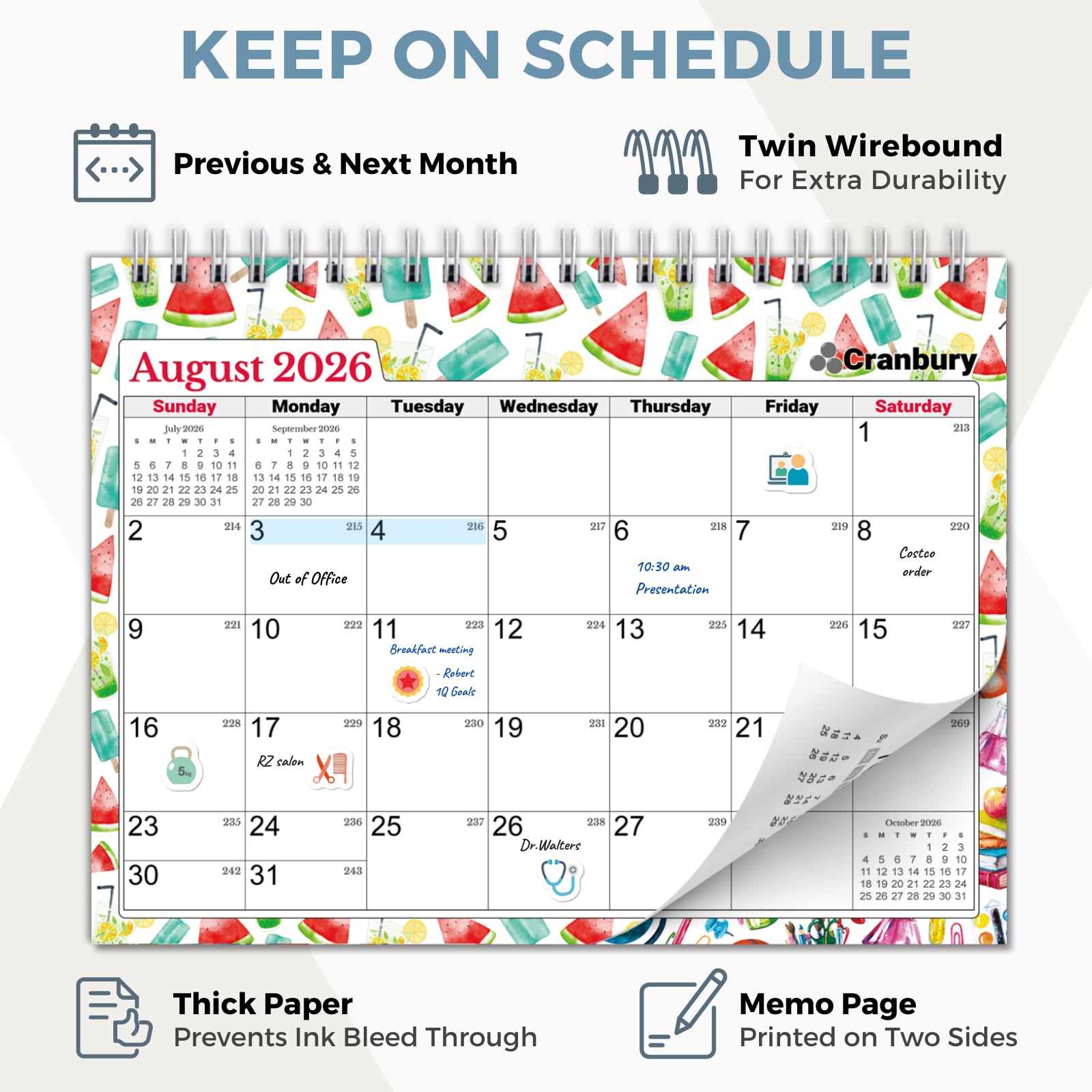 Snapklik.com : CRANBURY Small Desk Calendar 2025-2026, Standing Flip ...