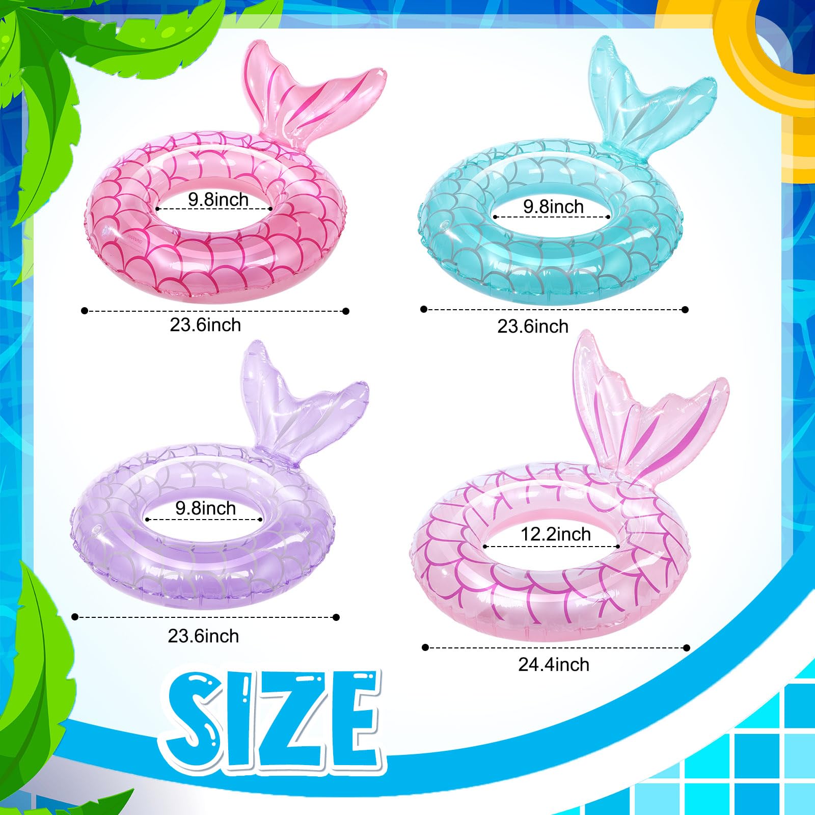 Snapklik.com : 4 Pcs Mermaid Swimming Ring Tail Pool Floats Mermaid ...
