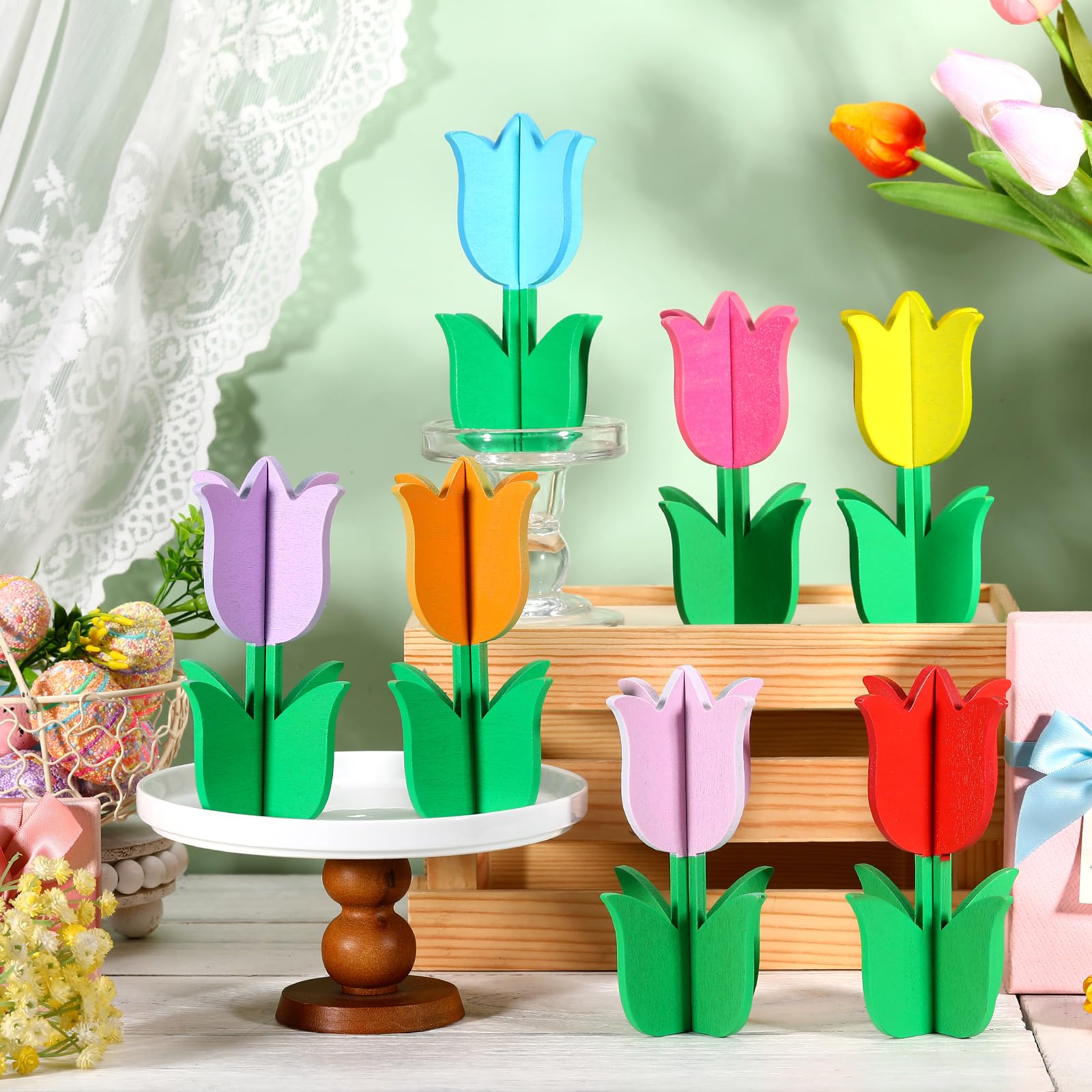 Snapklik.com : 14 Pcs Mothers Day Wooden Tulips Tiered Tray Decor ...