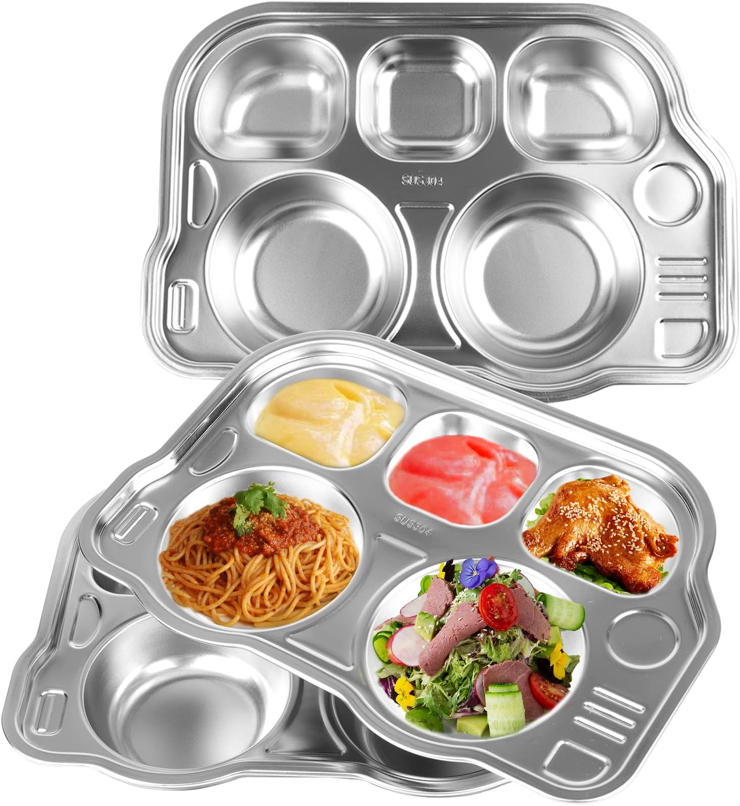 Tebery 3 Pack Stainless Steel Rectangular Divided Plates Tray, 5 ...