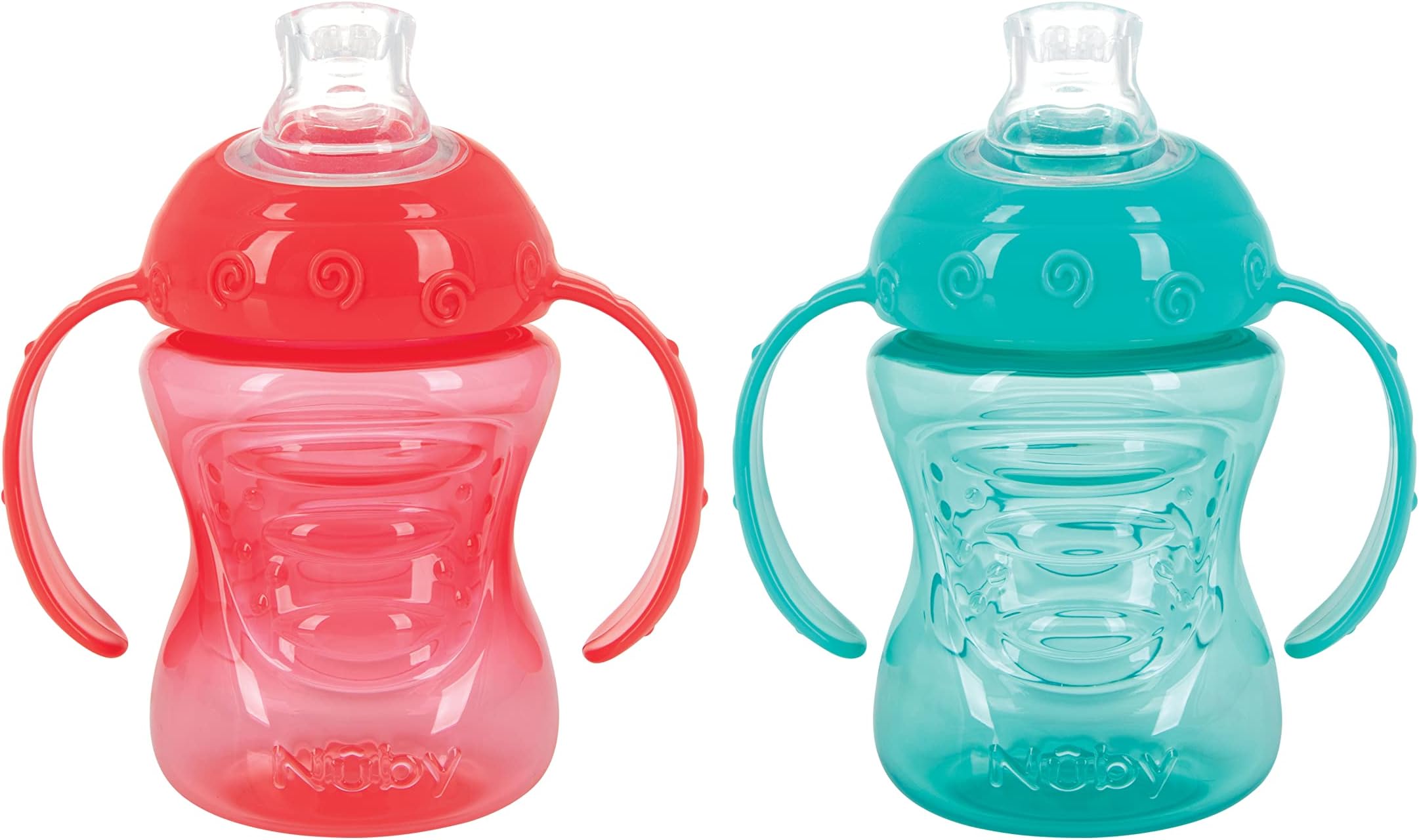 Amazon.com : Nuby Two-Handle No-Spill Super Spout Grip N' Sip Cups, 8 ...