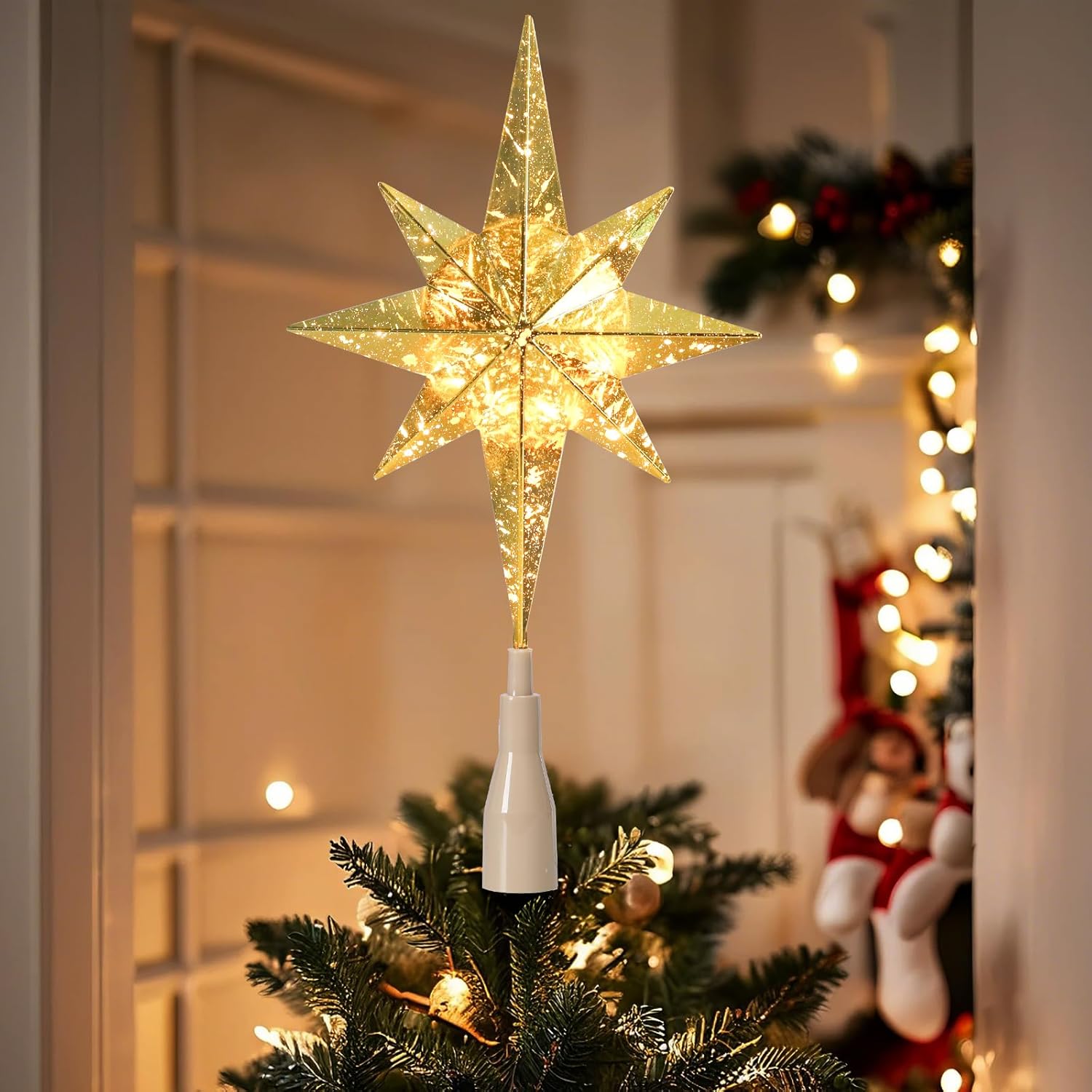 Amazon.com: Christmas Tree Topper Lighted Gold Star Tree Toppers with ...