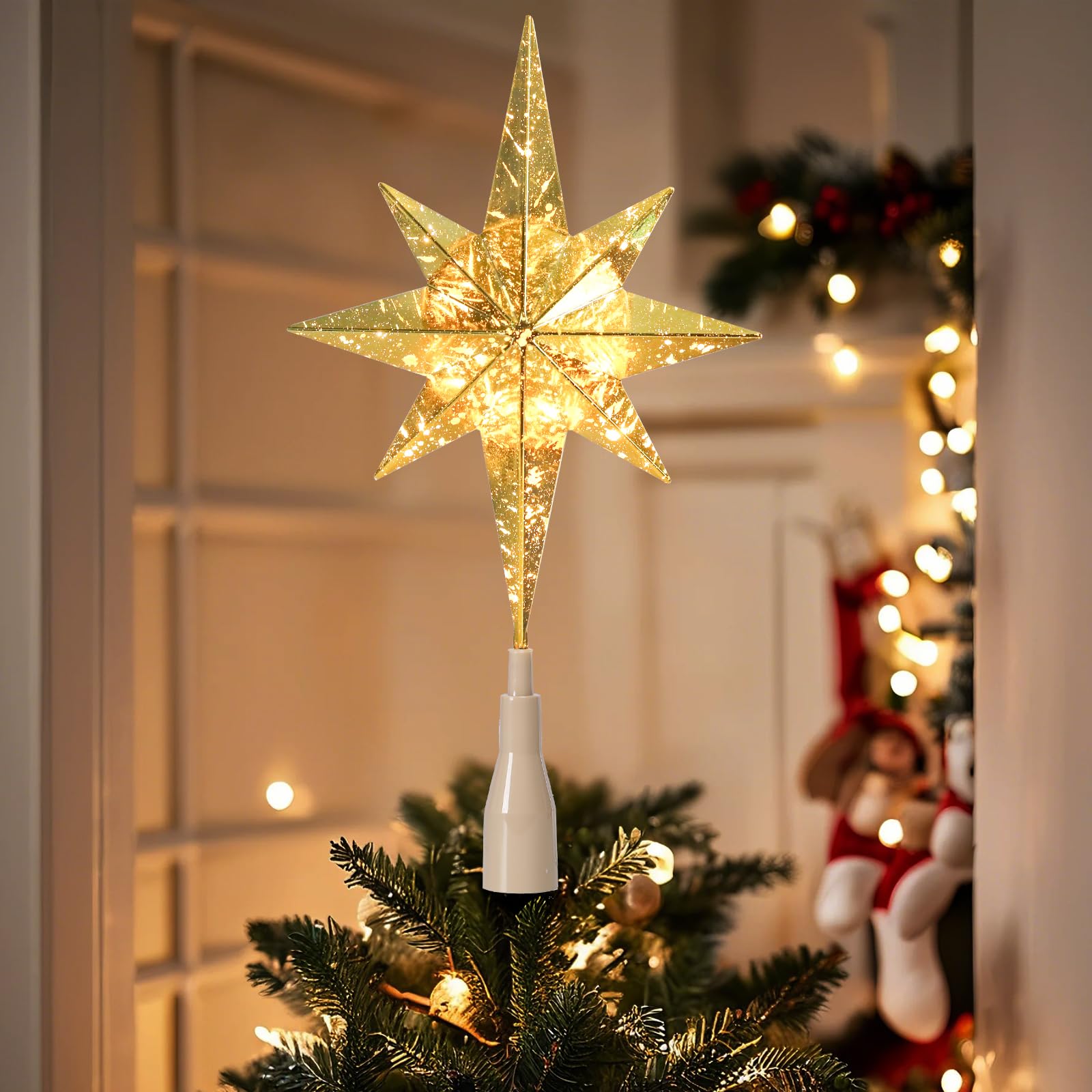 Amazon.com: Christmas Tree Topper Lighted Gold Star Tree Toppers with ...