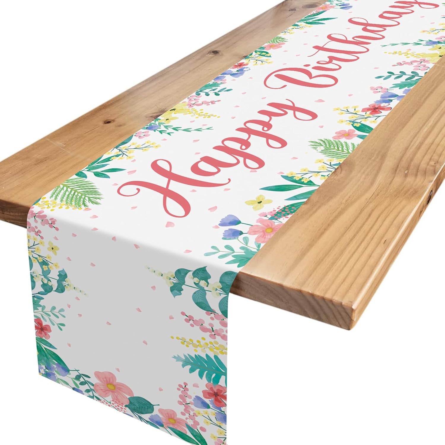 Amazon.com: Happy Birthday Table Runners,Wildflower Leaves Table Runner ...