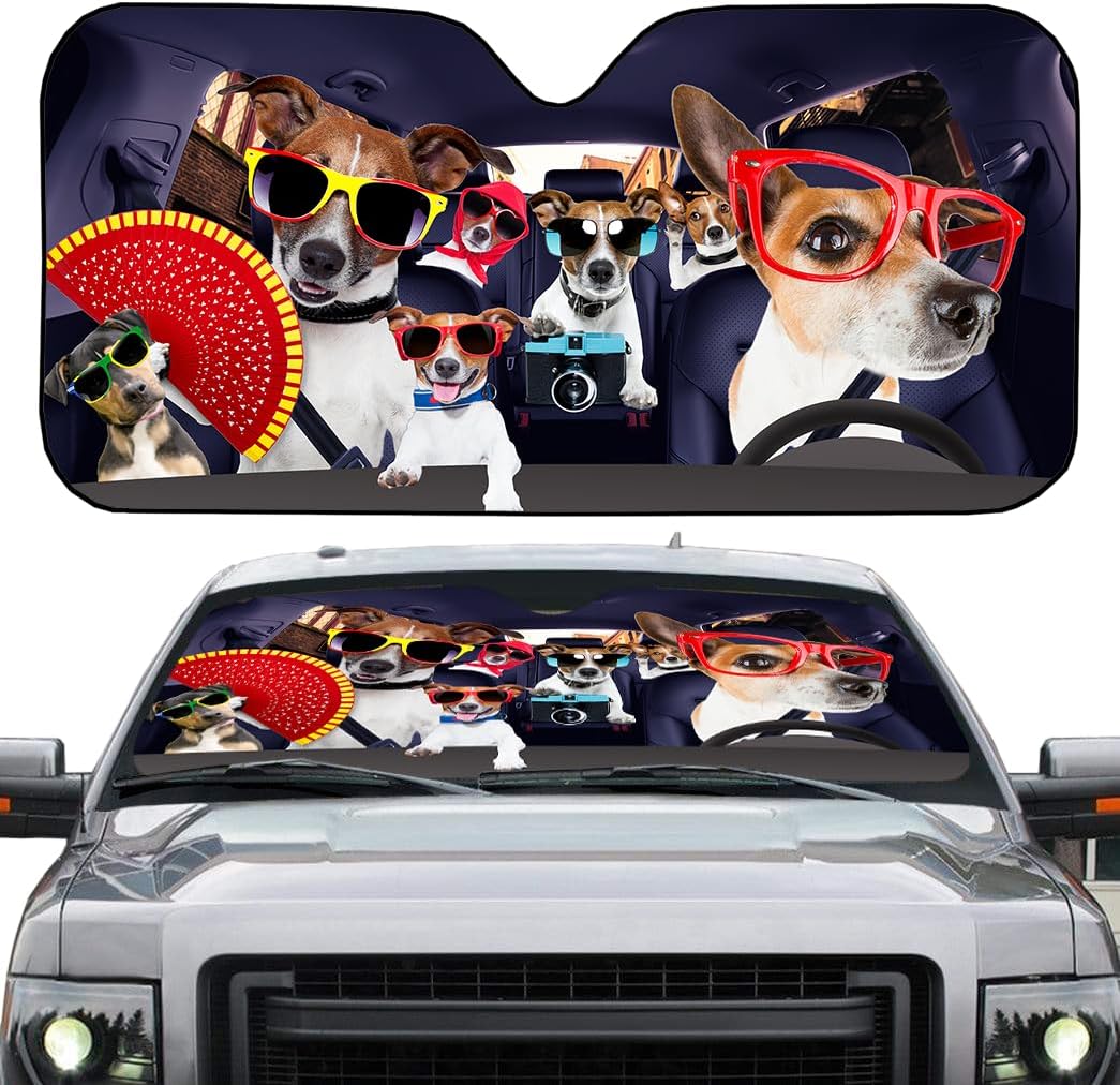 Amazon.com: Funny Dog Car Windshield Sun Shade Foldable Car Front ...