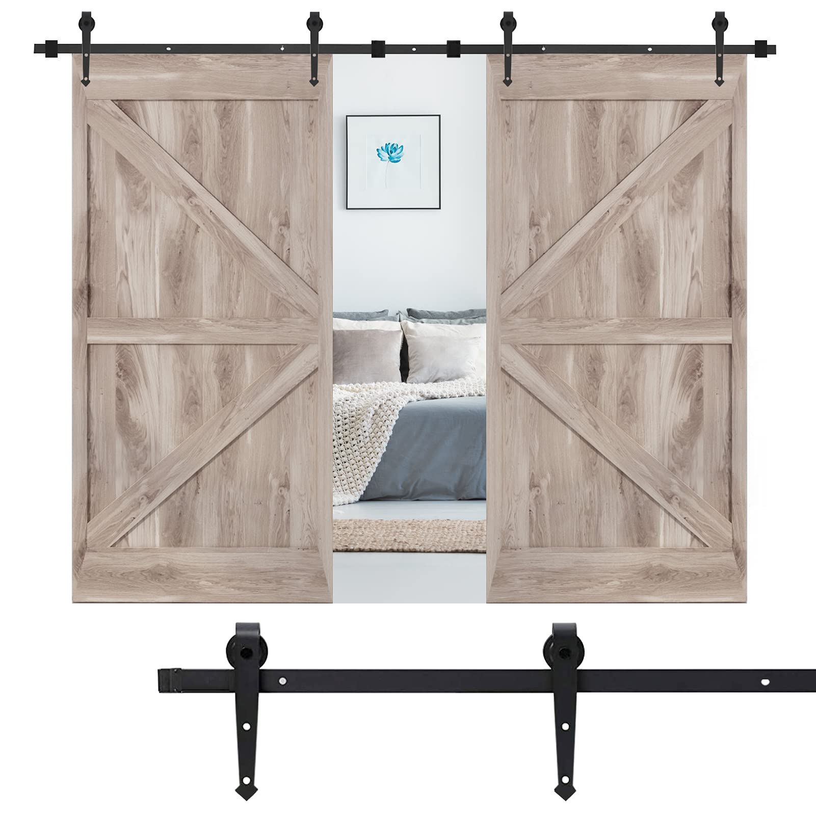 Buy 16FT Sliding Door Track Barn Door Sliding Kit, Sliding Wood Door ...