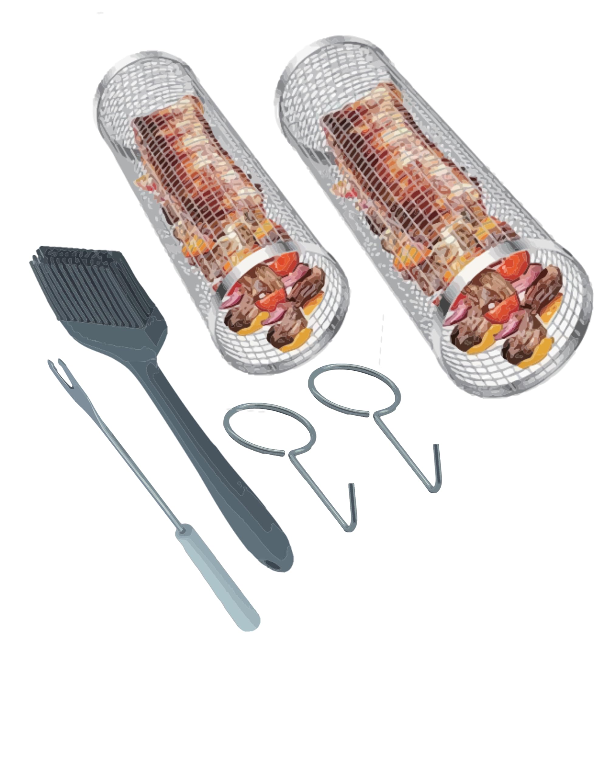 Norah,BBQ Grill Basket, Drum Rolling Grill, BBQ Cage Cylinder, Round ...
