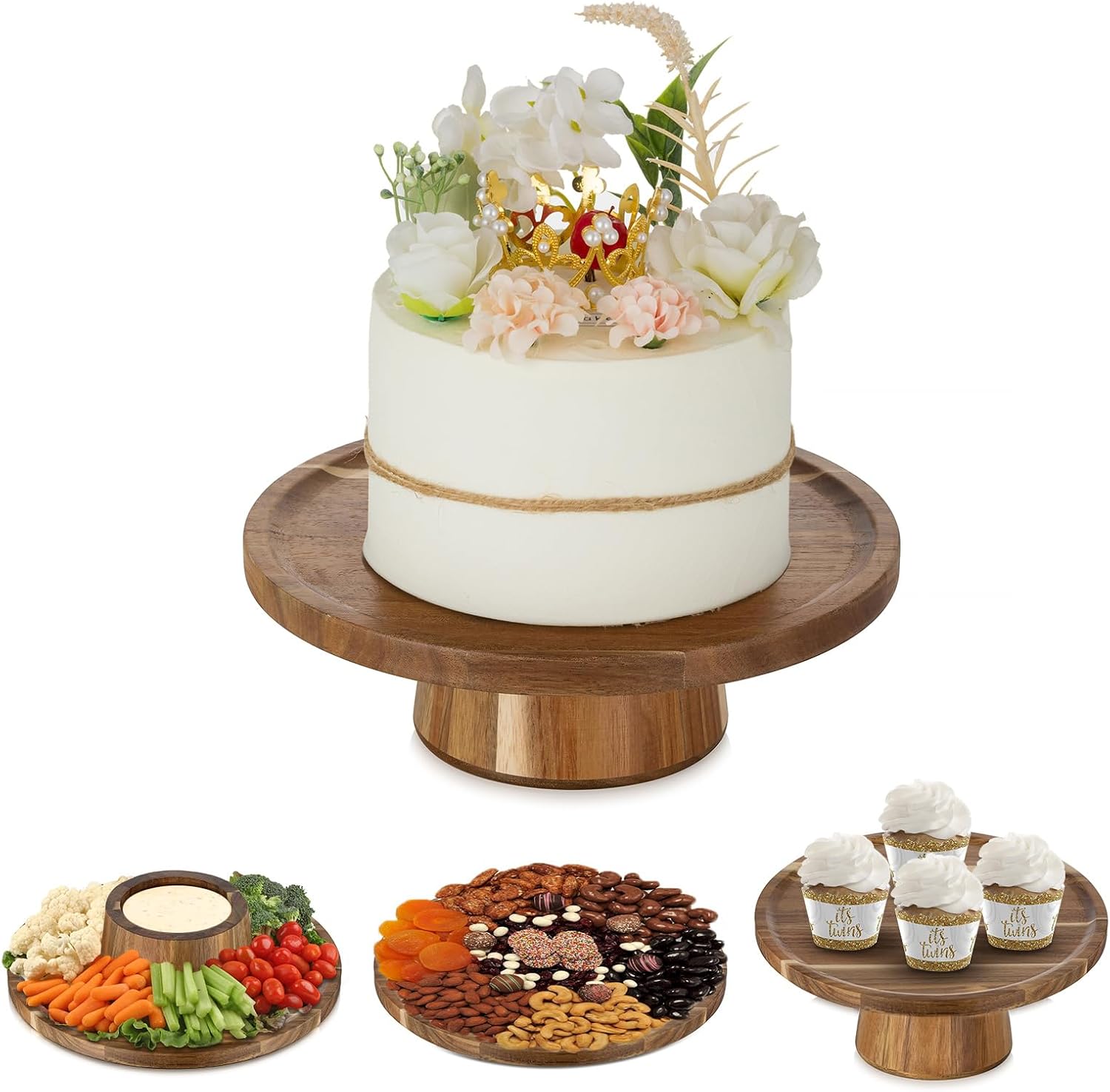 Amazon.com | NUPTIO Wooden Rustic Cake Stand: 9.5" Round Cake Pedestal ...
