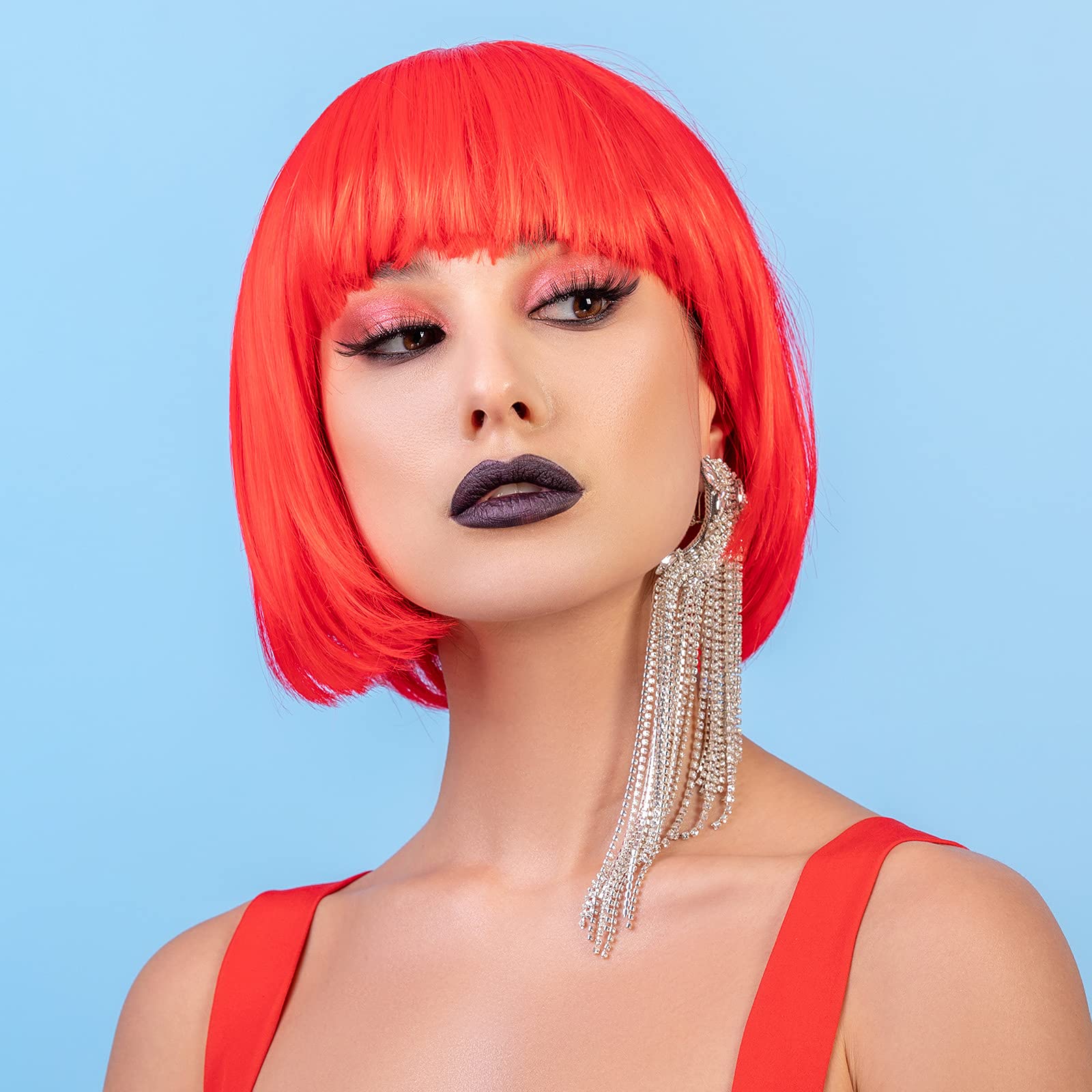 Snapklik.com : Red Short Bob Wig And Sunglass Set, Neon Colored Wigs ...