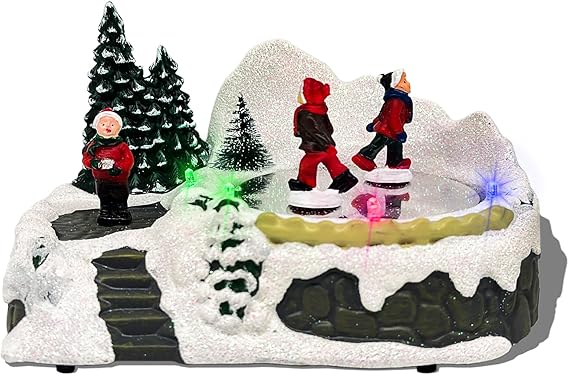 Amazon.com: Oclchnilx Christmas Village Ice Skating Pond Animated ...