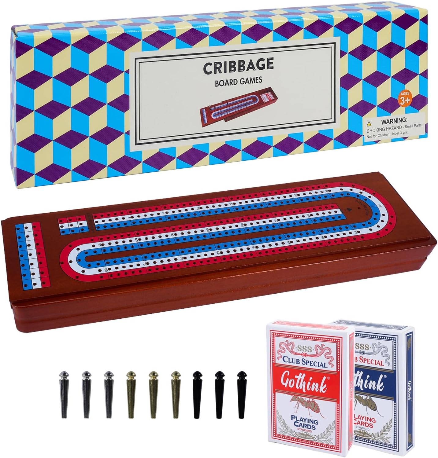 Amazon.com: Offelec 15 Inch Large Wooden Cribbage Board Game Set – 3 ...