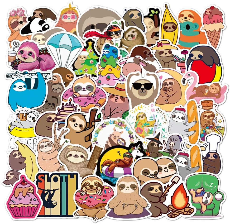 Amazon.com: Aiyale Sloth Stickers Pack 100 Animals Cute Vinyl ...