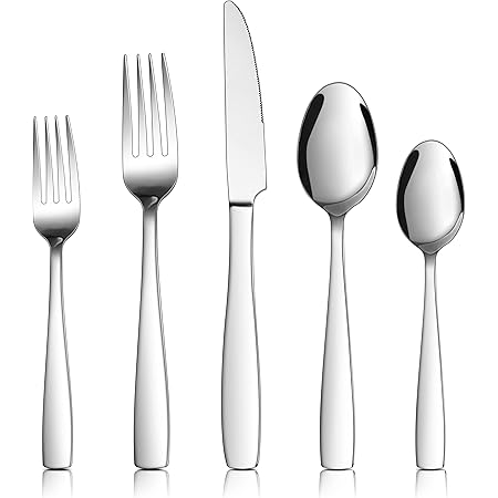 Amazon.com: 60-Piece Silverware Set, E-far Stainless Steel Flatware Set ...