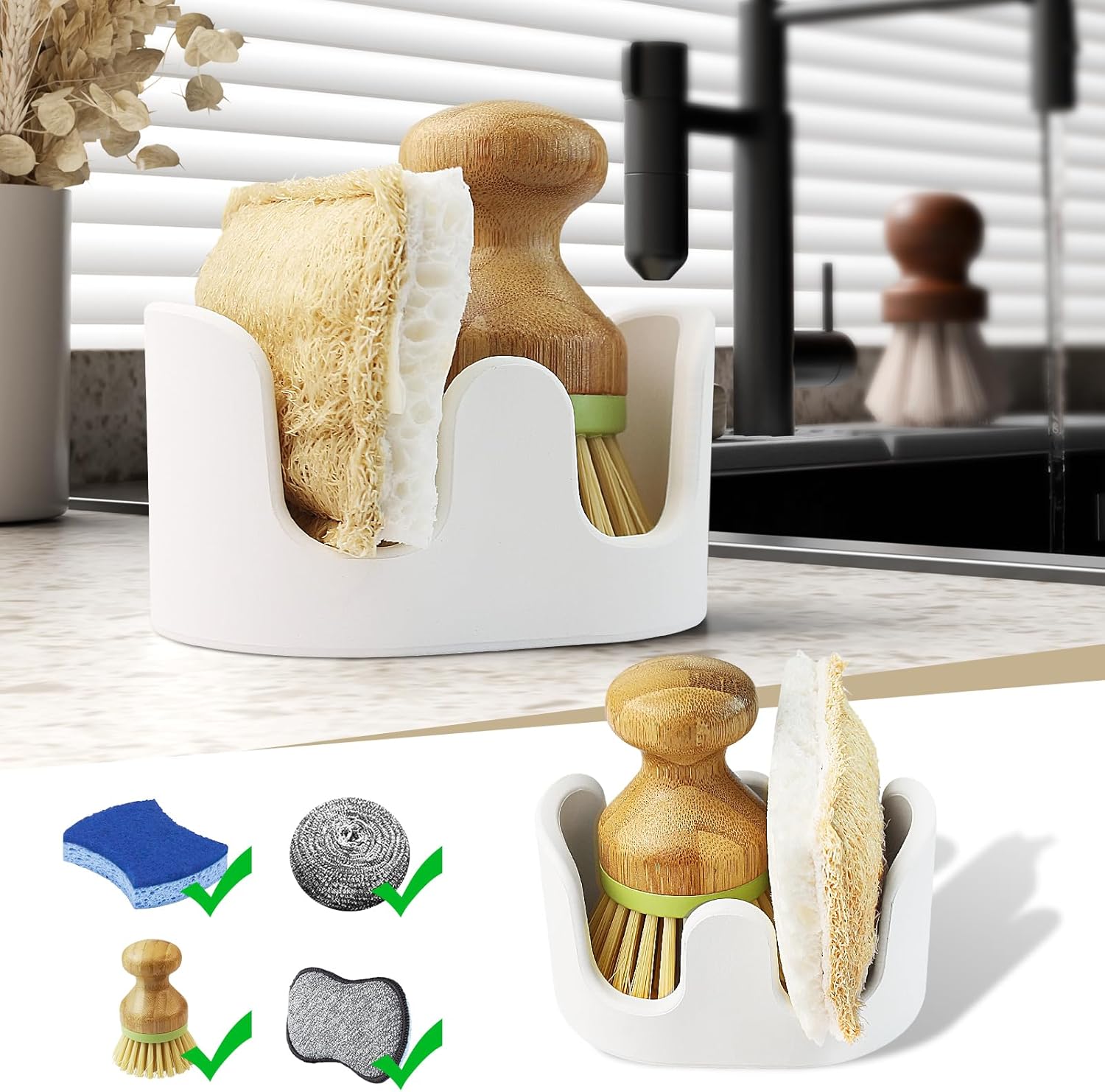 Amazon.com - Slow Slog Double Sponge Holder, 2 Slot Diatomite Stone ...