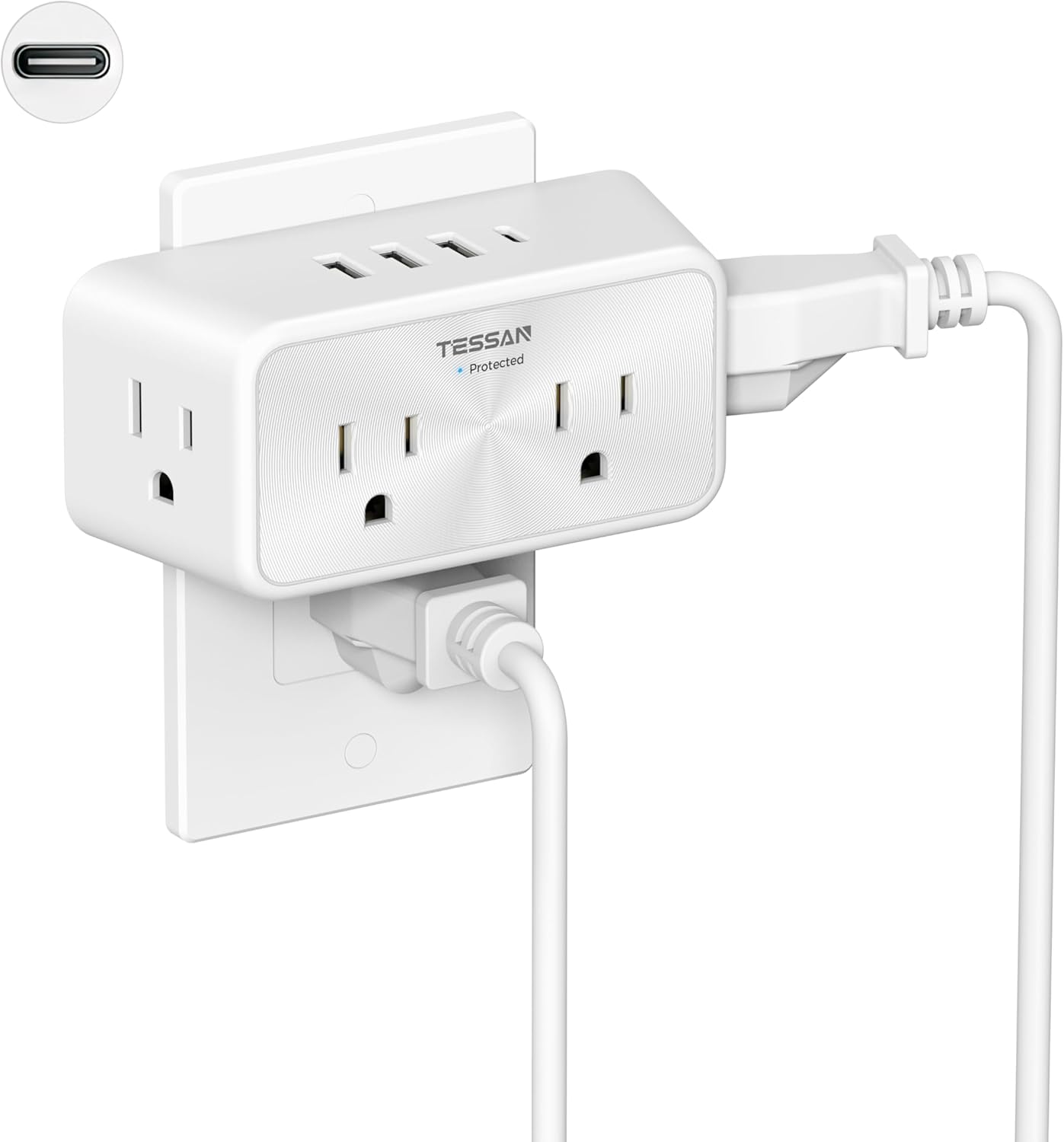 Wall Plug Expander with 4 USB (1 USB C), TESSAN Surge Protector Multi ...