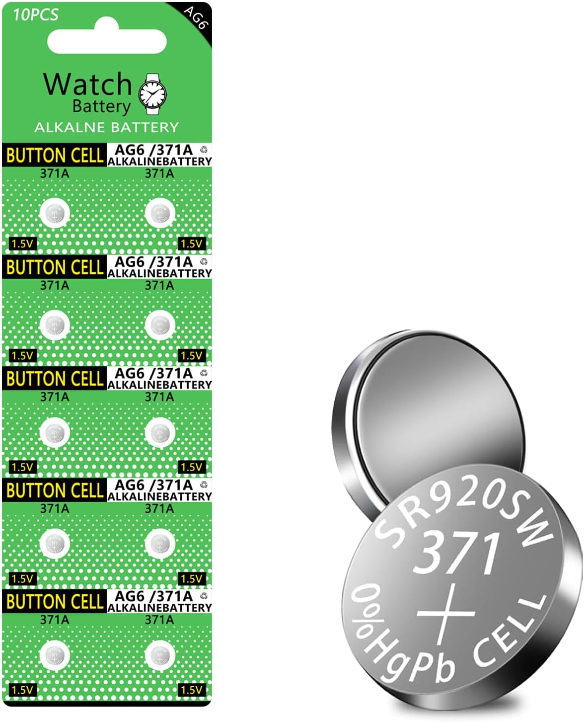 10Pack SR920SW Batteries Button Cell Pack 371 SR920SW Watch Battery AG6 ...