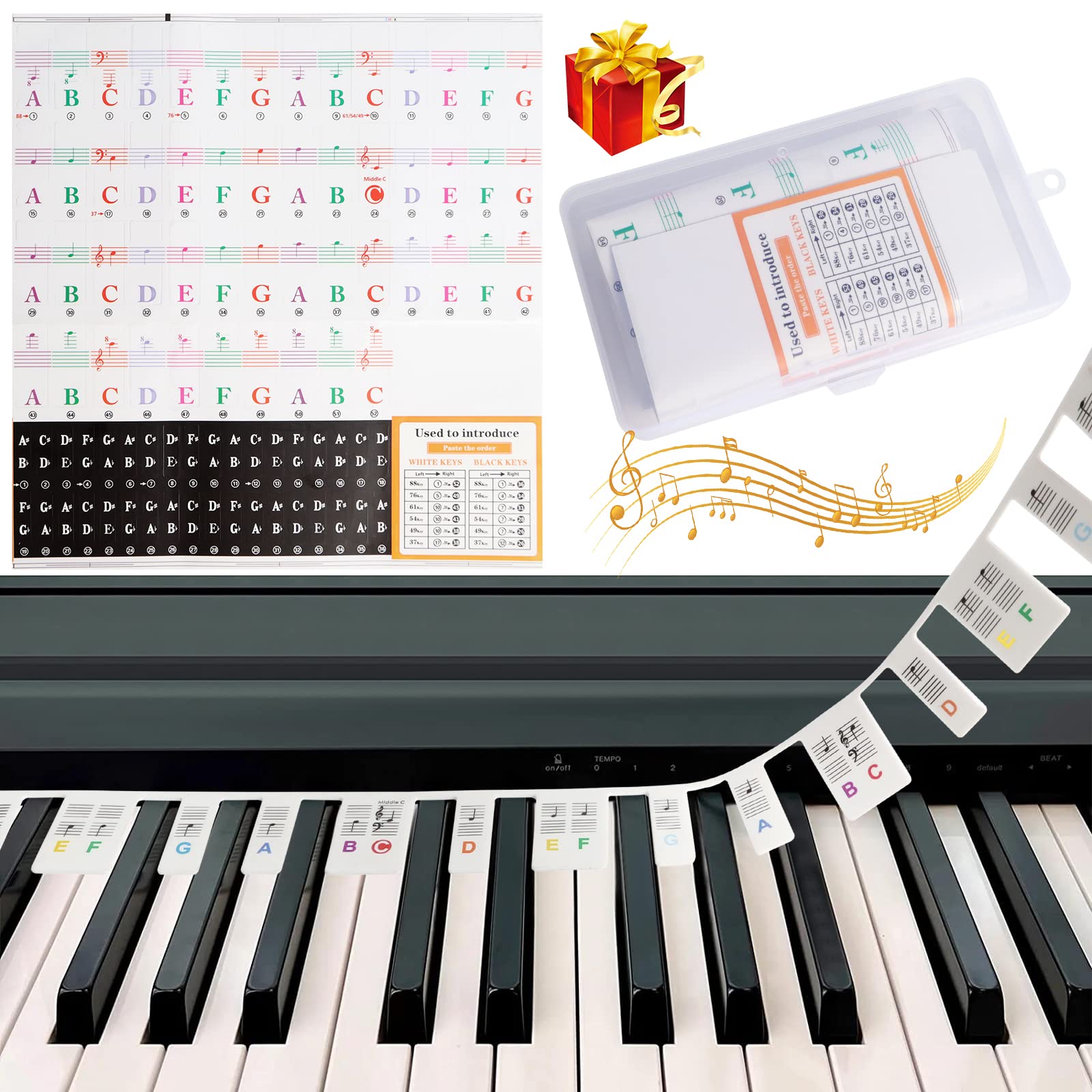 Buy 88 Keys Full Size Piano Notes Alphabet Labels, Removable Piano ...