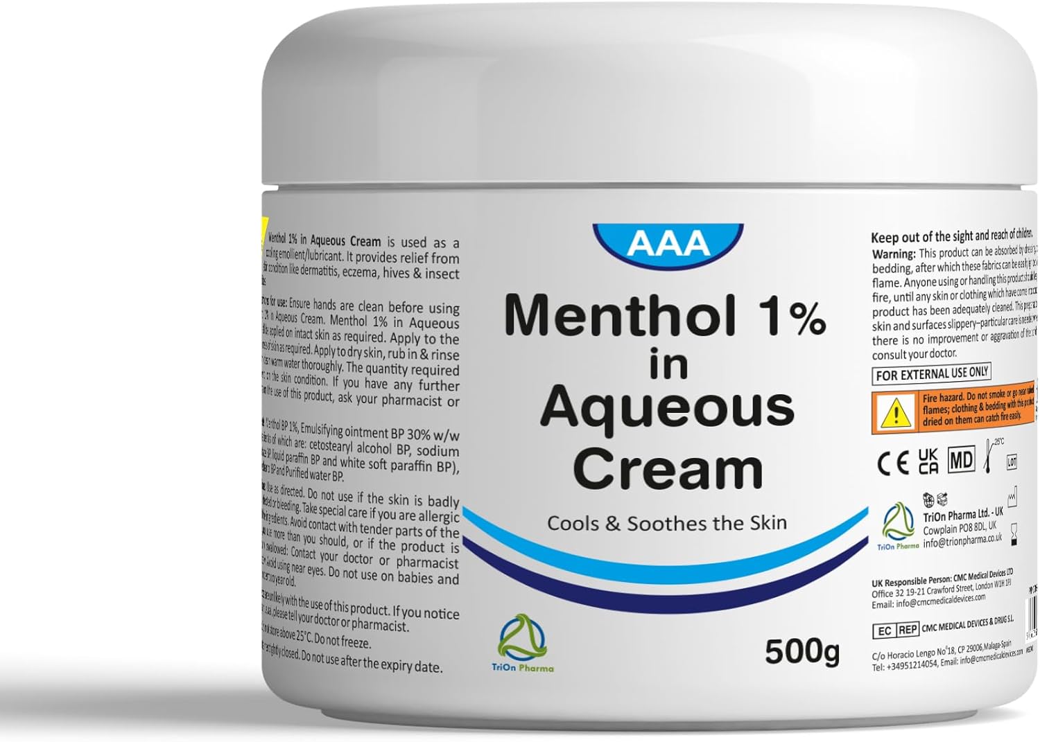Aqueous Cream with Menthol 1% - 500g | Cooling Emollient for Softening ...