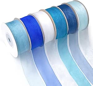 Amazon.com: Mlurcu Sheer Organza Ribbon - 1 Inch x 150Yd, 6 Rolls Blue ...