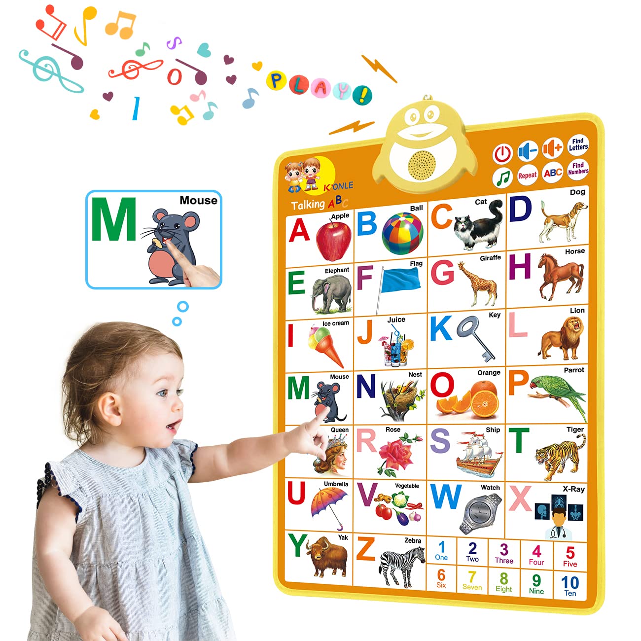 Lefree ABC Learning for Toddlers, ABC & Numbers & Music Talking Poster ...