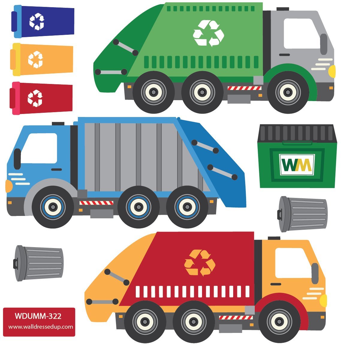 Amazon.com: Garbage Truck Wall Decals Recycling Truck Decals Peel and ...