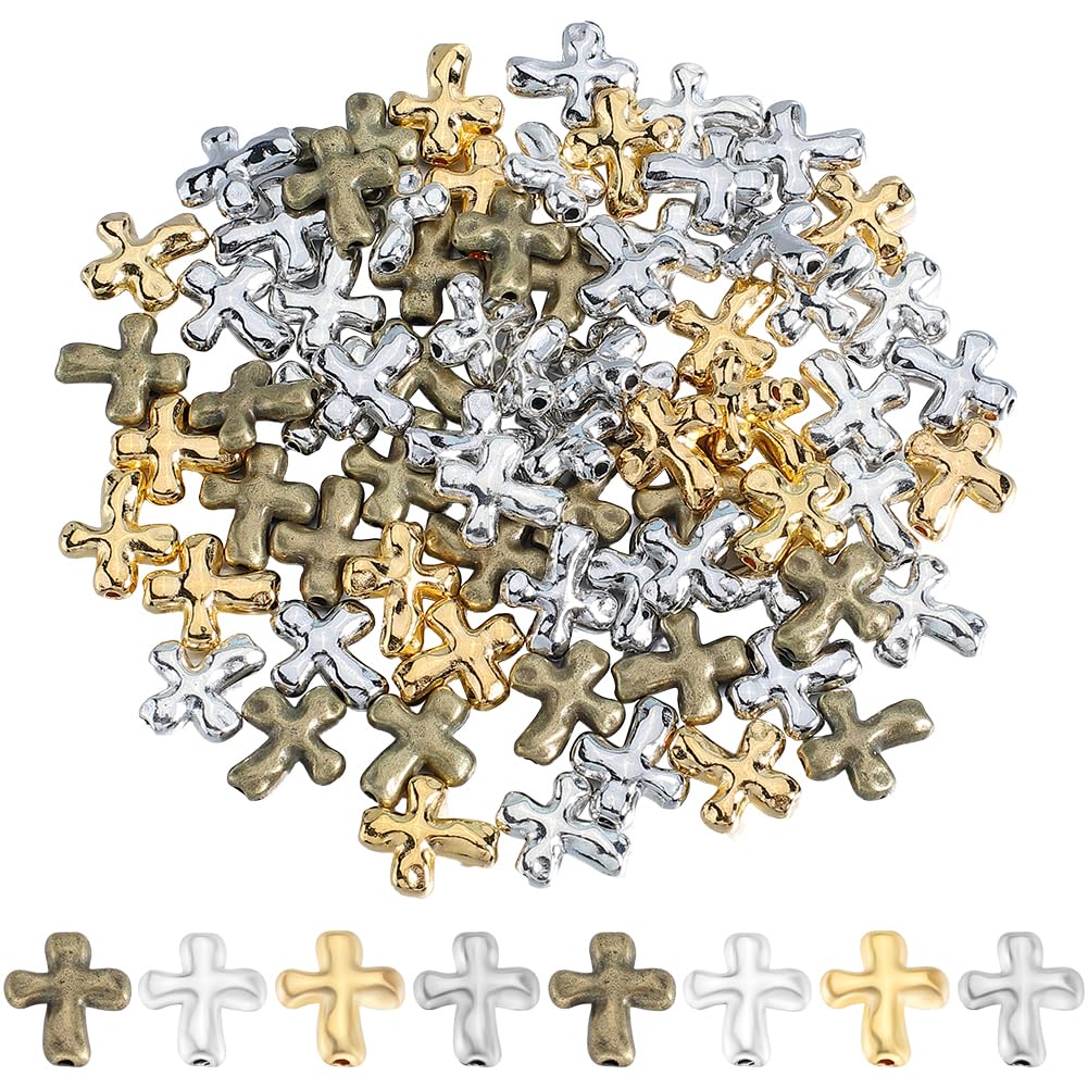 Amazon.com: SOFPLATE 80pcs 1 Box Cross Spacer Beads Small Gold Cross ...