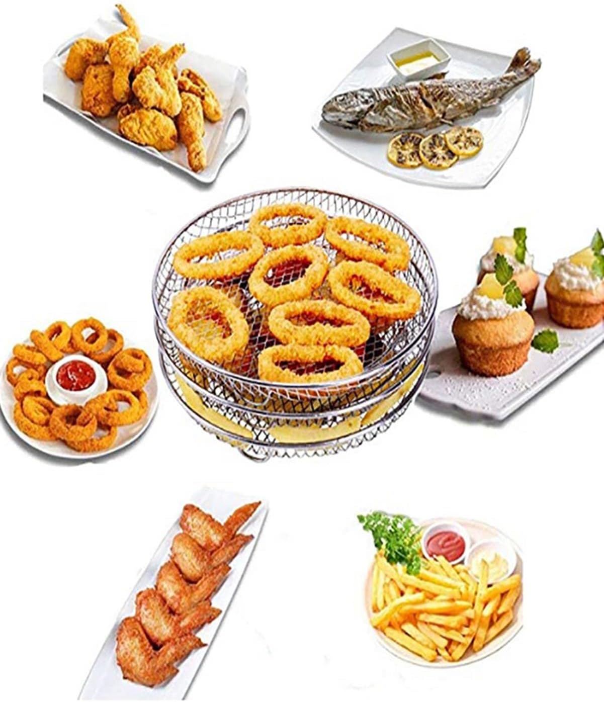 Asaim Soporte deshidratador redondo de 3 capas para freidora de aire ...