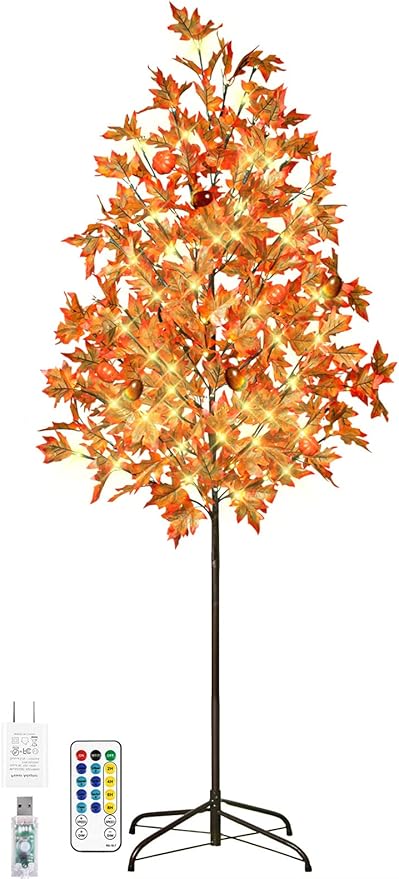 Amazon.com: 6FT 144 LED Lighted Maple Tree - Thanksgiving Decor ...
