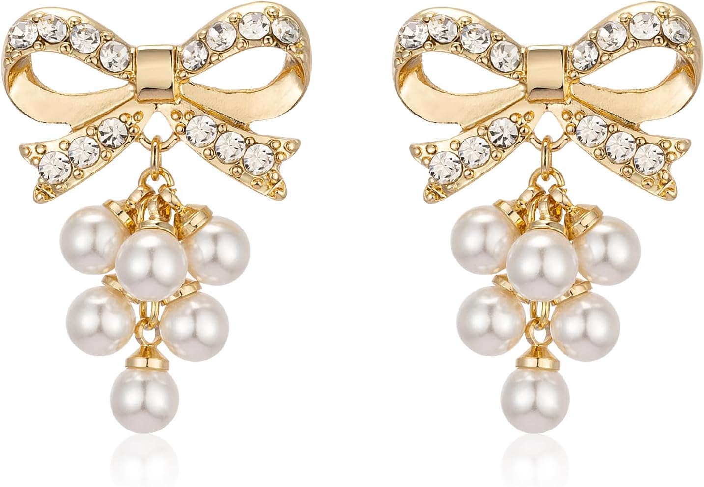 Amazon.com: RareLove Gold Bow Earrings, Pearl Bow Earrings Gold Plated ...