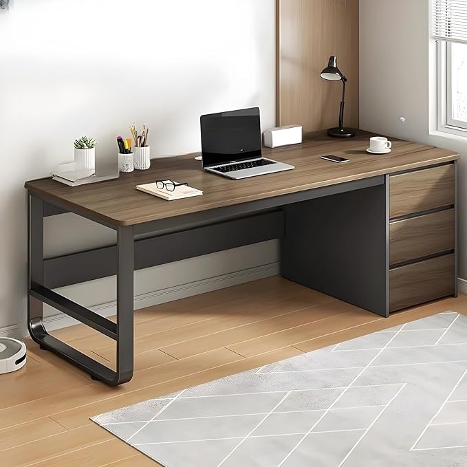 Amazon.com: LITFAD Stylish Modern Office Desk with Built-in Cable ...