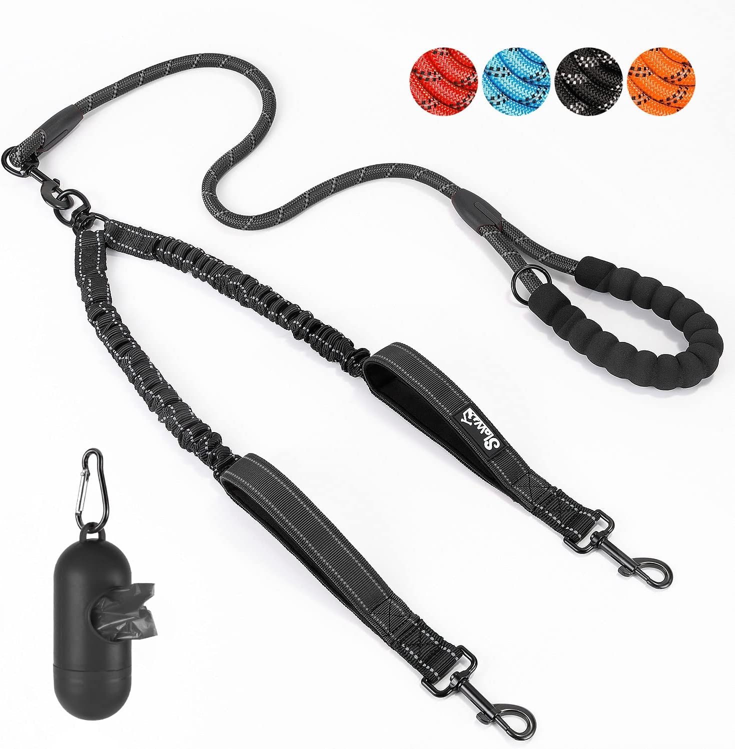 SlowTon Double Dog Lead - 360° Swivel Heavy Duty Reflective Double Dog ...