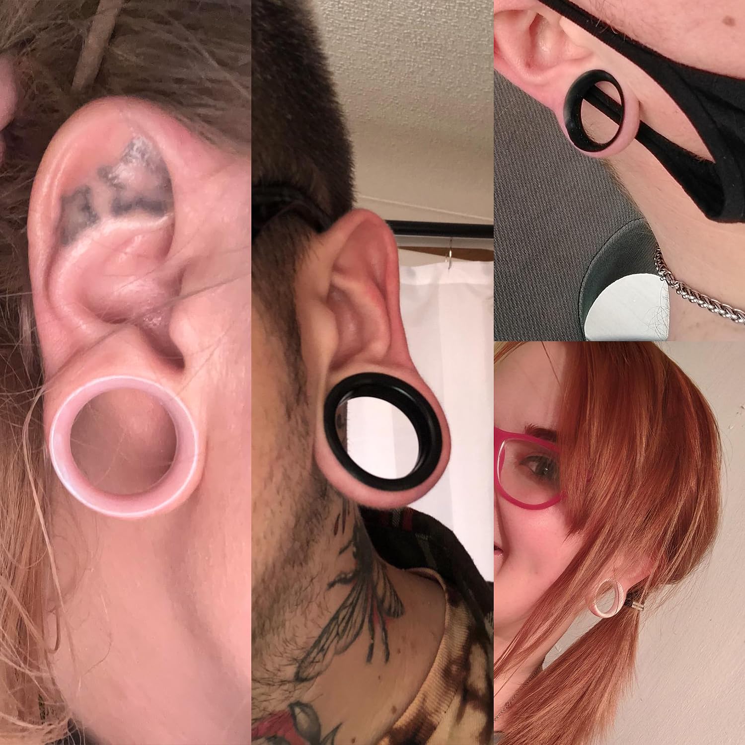 Snapklik.com : 22mm Black Clear Silicone Gauges Tunnels Earrings For ...