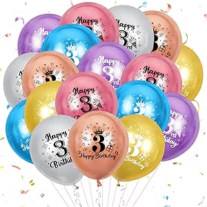 Amazon.com: Colorful 3rd Birthday Balloons 24Pcs Metallic Rainbow 3rd ...