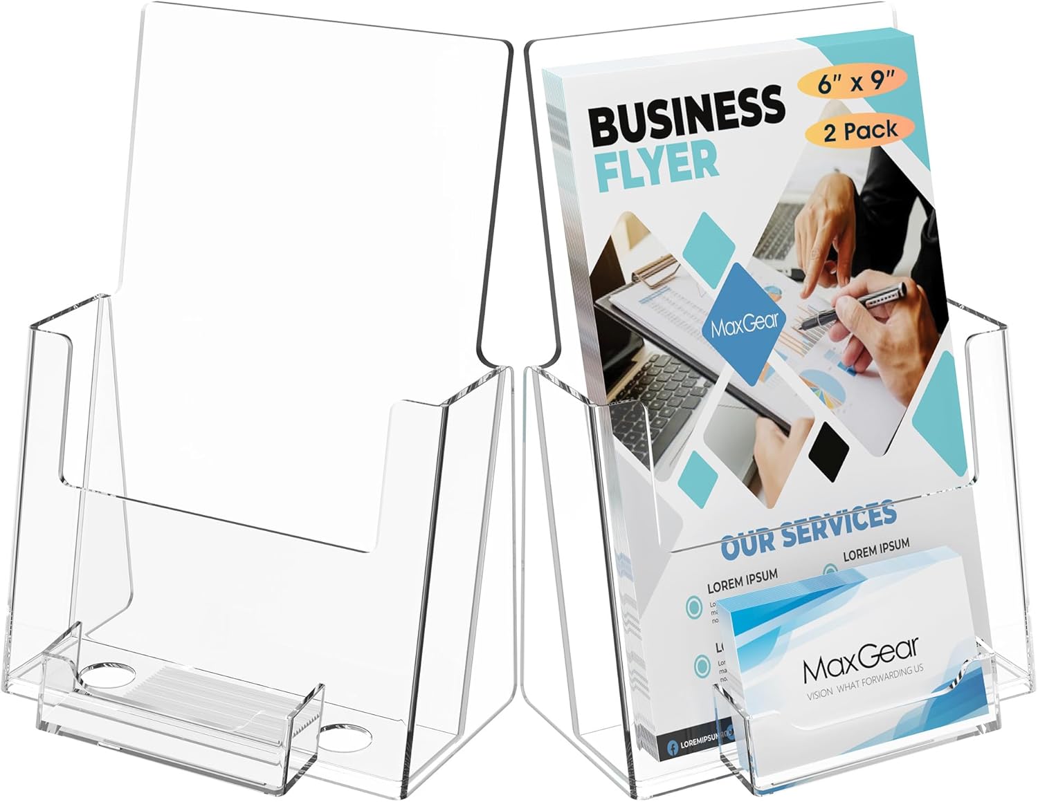 MaxGear Brochure Holder 6x9 inch with Business Card Organizer, Acrylic ...