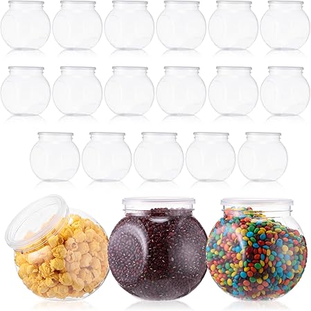 Amazon.com | Sunnyray 20 Packs Plastic Candy Jars with Lids 48 oz Clear ...