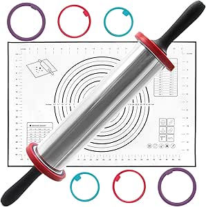 Rolling Pin,Adjustable Rolling Pin with Thickness Rings, Stainless ...