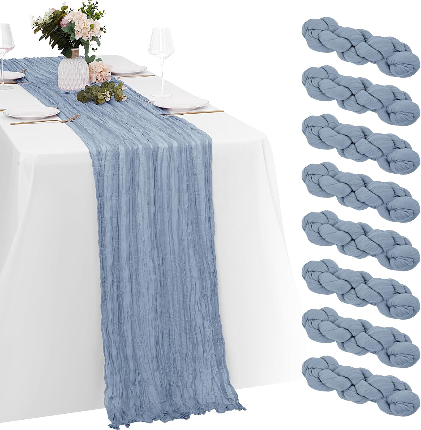 Amazon.com: 8 Pack Dusty Blue Cheesecloth Table Runners 20x120 Inch ...