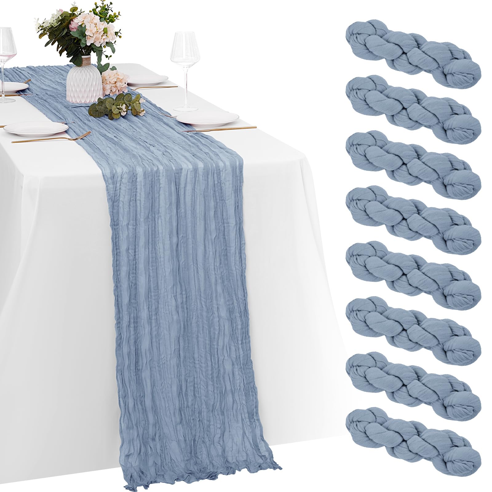 Amazon.com: 8 Pack Dusty Blue Cheesecloth Table Runners 35x120 Inch ...