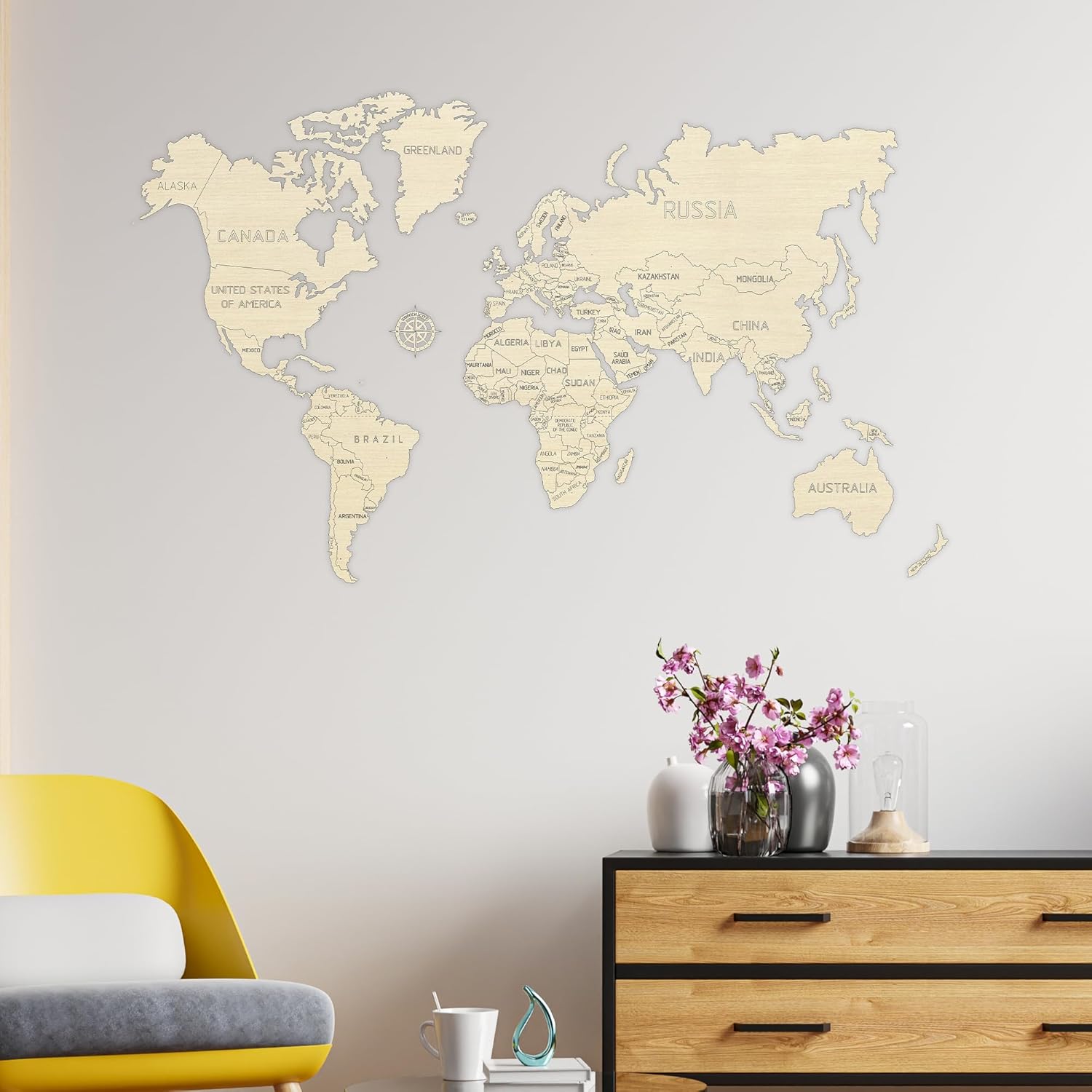 Amazon.com : WOODEN.CITY Wooden World Map Wall Decor L - Wooden Map of ...
