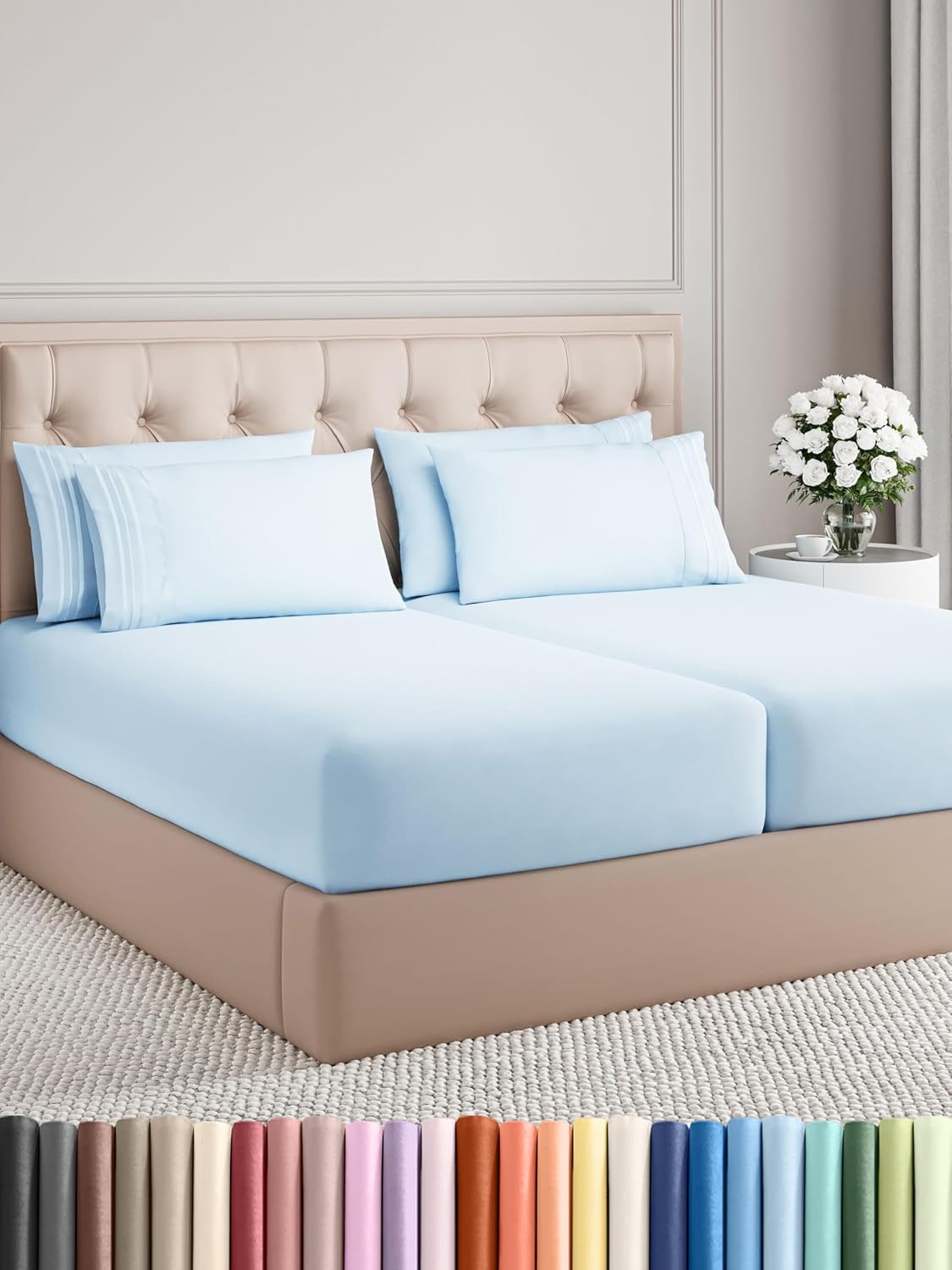 Amazon.com - Split King 7 Piece Sheet Set - Comfy Breathable & Cooling ...