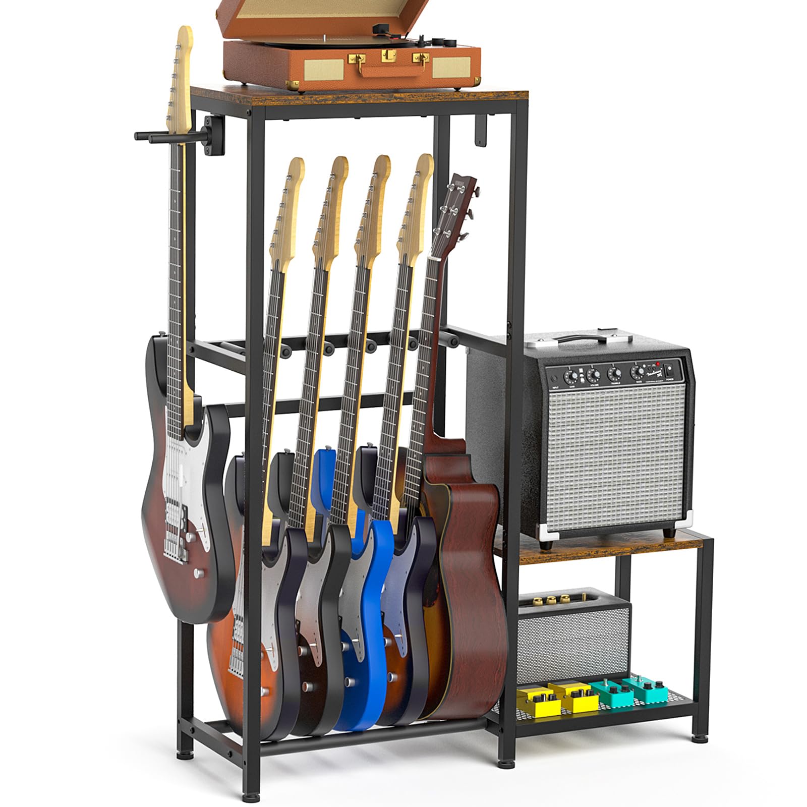 ikkle Guitar Stand, Multiple Guitar Rack Holder with Vinyl Record ...