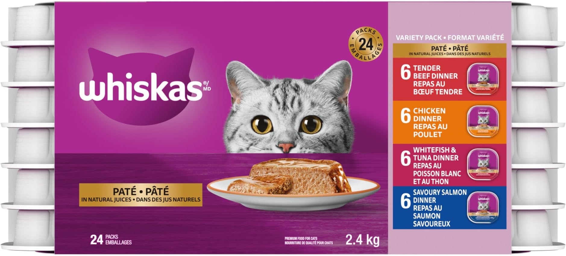 WHISKAS Adult Wet Cat Food Variety Pack Paté - Chicken, Salmon, Beef ...
