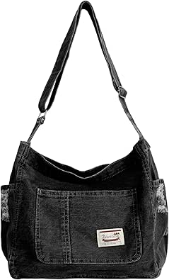 Amazon.com: Aulenge Black Denim Shoulder Bag for Women Large Jean Tote ...